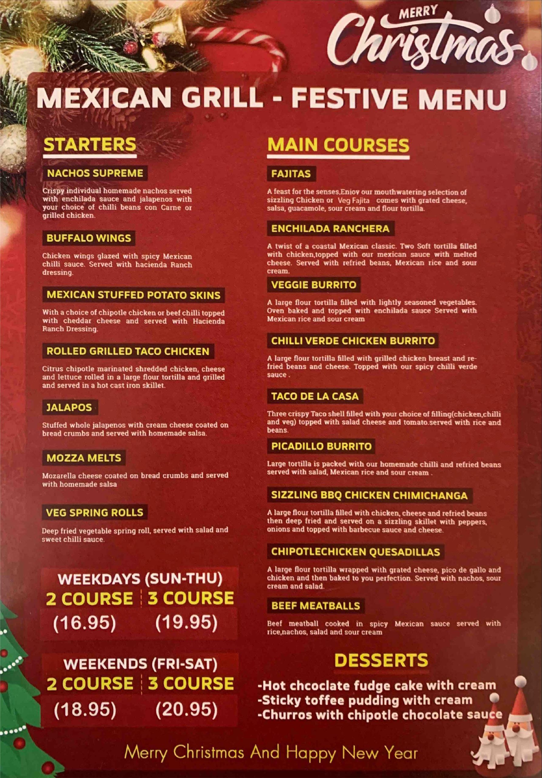 Festive Menu – Mexican Grill Dundee